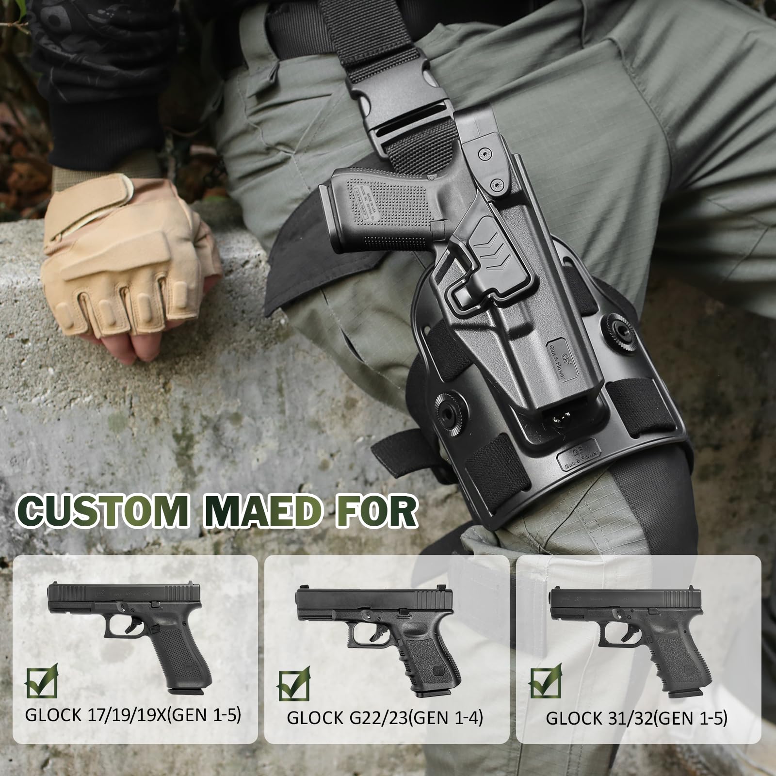 Drop Leg Holster, Level II Thigh Holster Fits Glock 17 19 19X 22 23 31 ...
