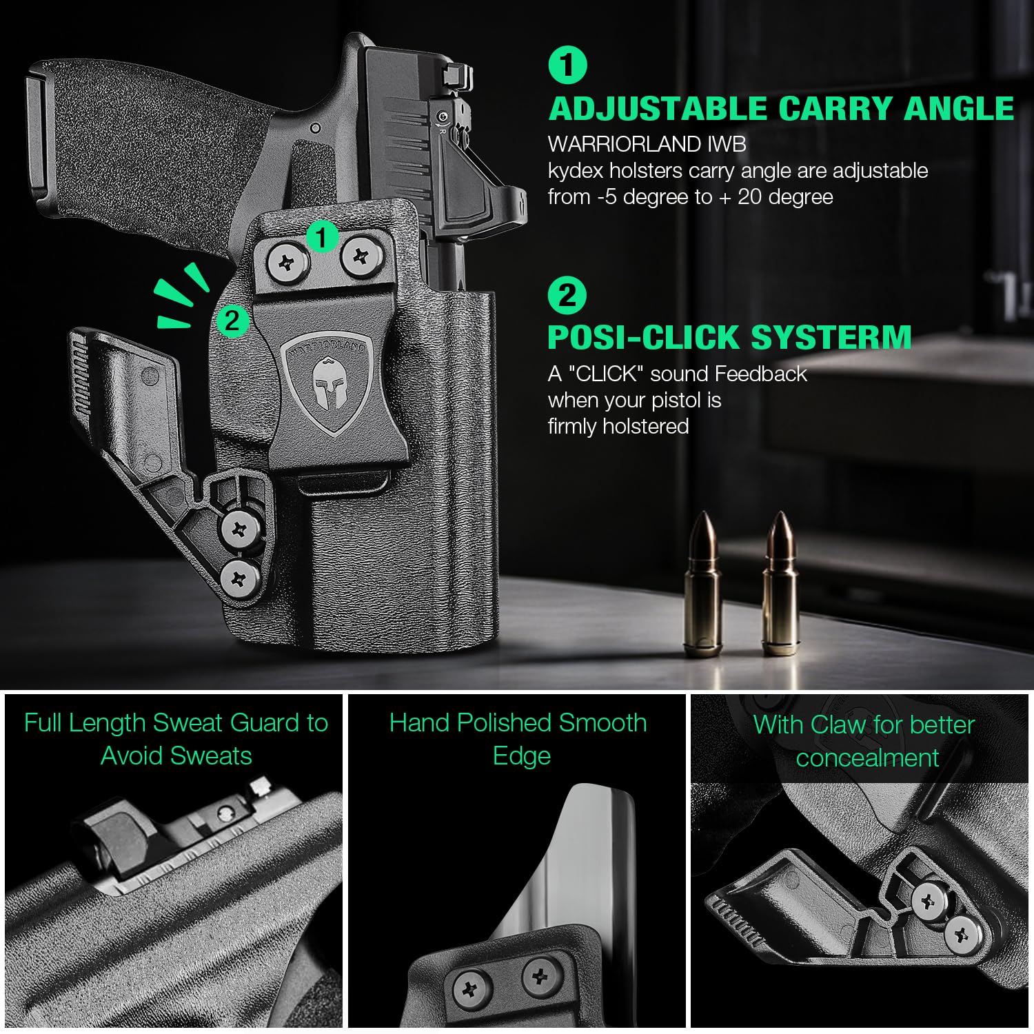 WARRIORLAND IWB Kydex Holster Optic Cut & Claw Compatible with ...